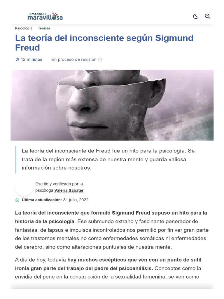 La Teoría Del Inconsciente Según Sigmund Freud | PDF | Mente inconsciente | Psicoanálisis