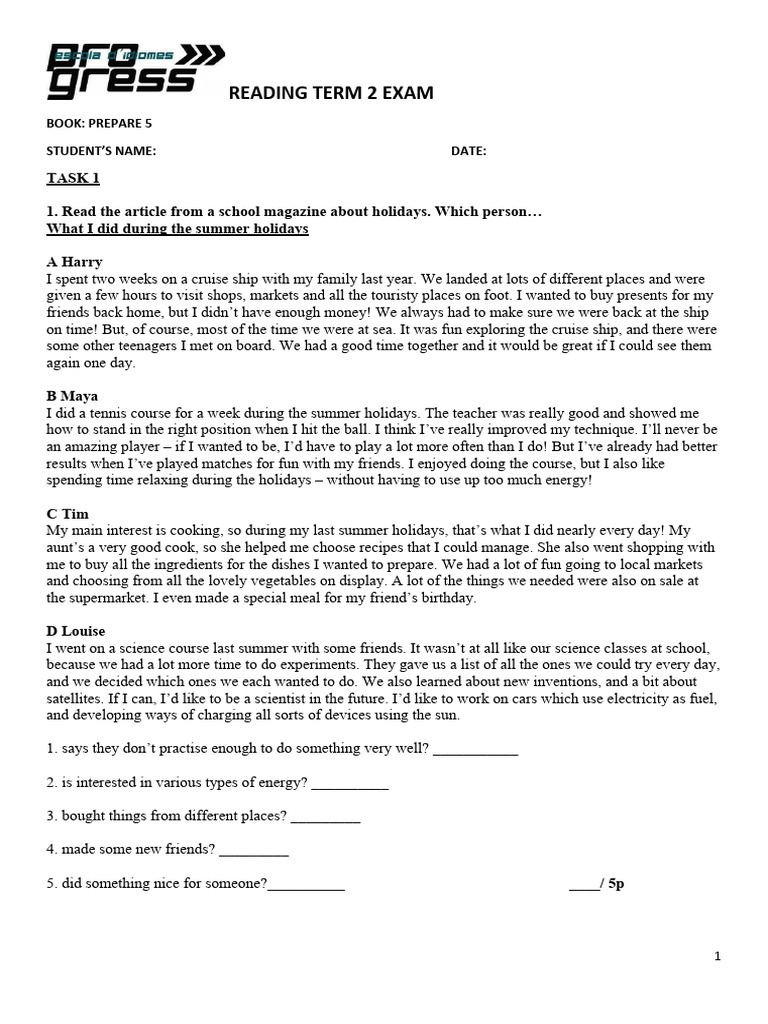 Reading Term 2 Exam Prepare 5 | PDF | Kite