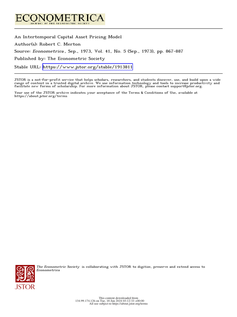 Intertemporal Capital Asset Pricing Model | PDF | Modern Portfolio ...