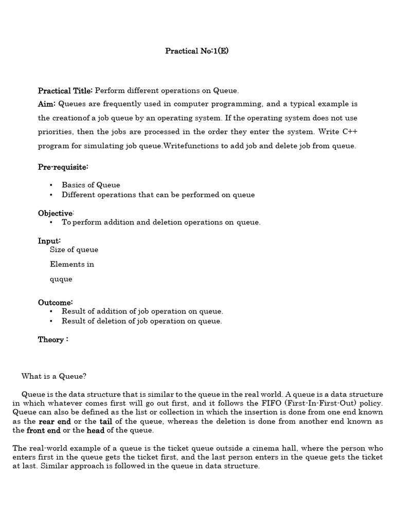 1E | PDF | Queue (Abstract Data Type) | Software Engineering