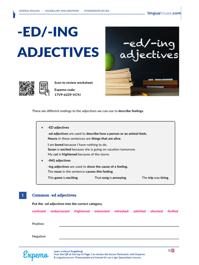 Intermediate -ED/-ING Adjectives Guide | PDF | Adjective