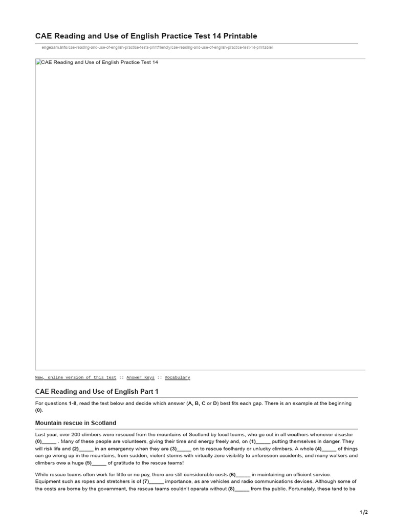 CAE Reading and Use of English Practice Test 14 Printable | PDF | Blog ...