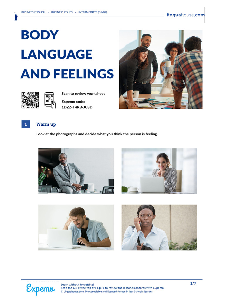 Body Language and Feelings American English Student | PDF | Body ...