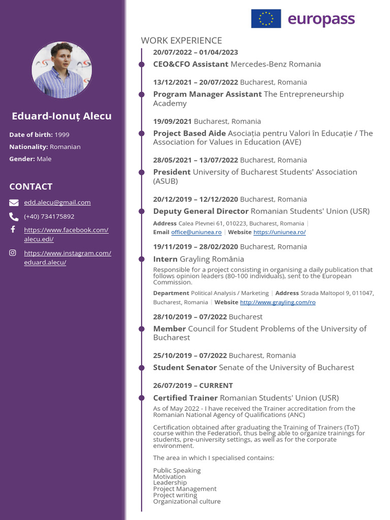 CV Alecu Eduard | PDF | Romania