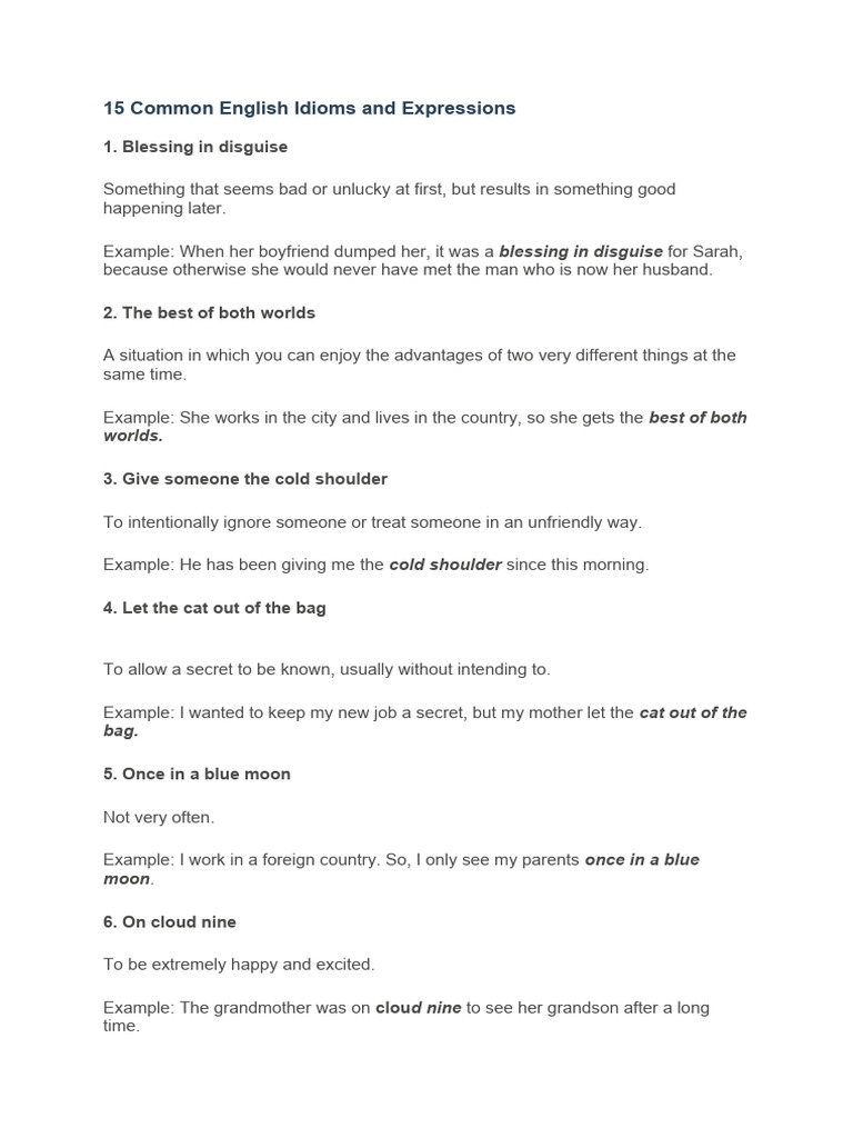 Common English Idioms and Expressions | PDF | Language Arts ...