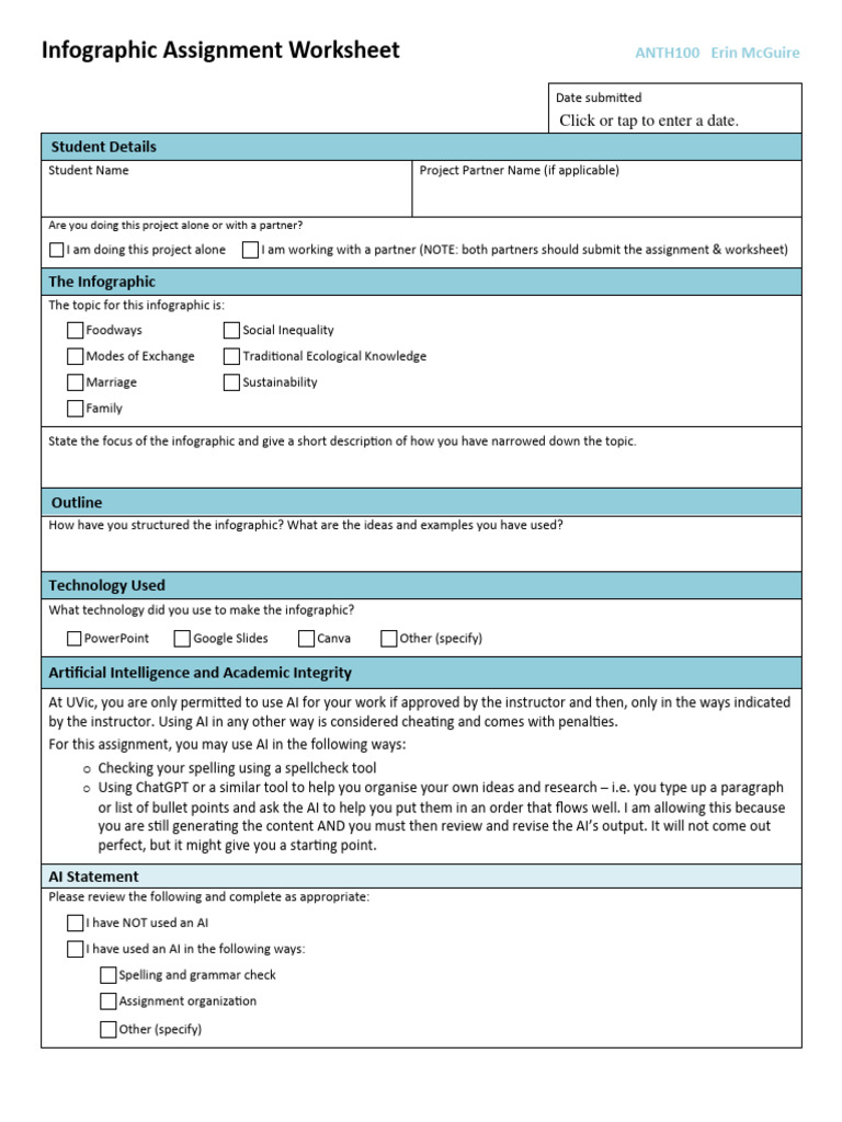 ANTH 100 InfographicAssignment Worksheet Revised | PDF | Apa Style ...