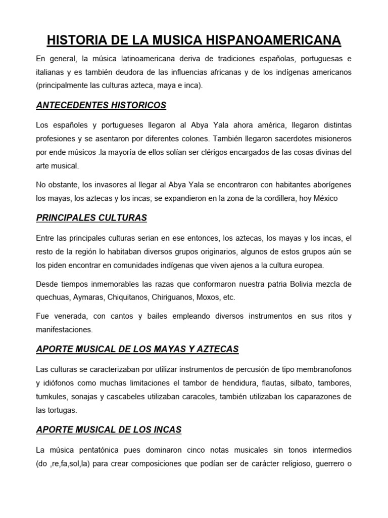 Historia de La Musica Hispanoamericana | PDF | Instrumentos musicales ...