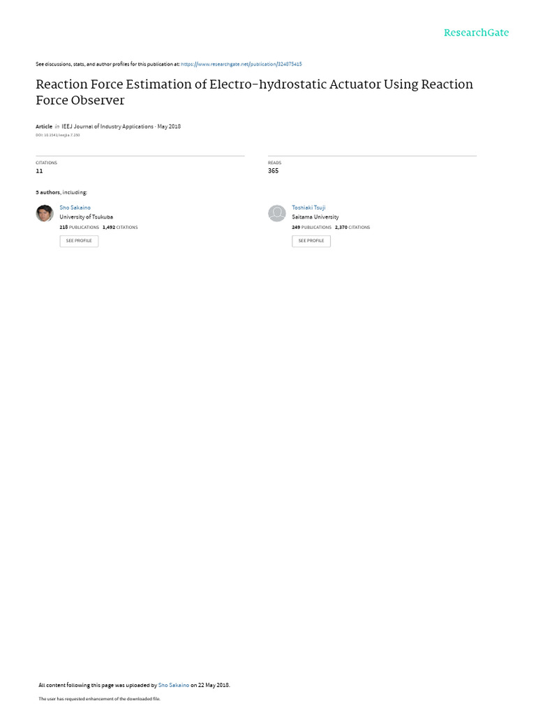 Reaction Force Estimation Of Electro Hydrostatic Actuator Using