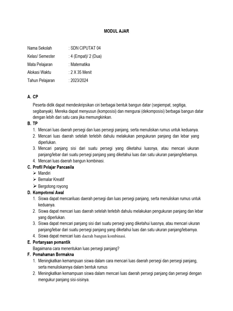 Modul Ajar - Bu Emi - Observasi - MTK | PDF