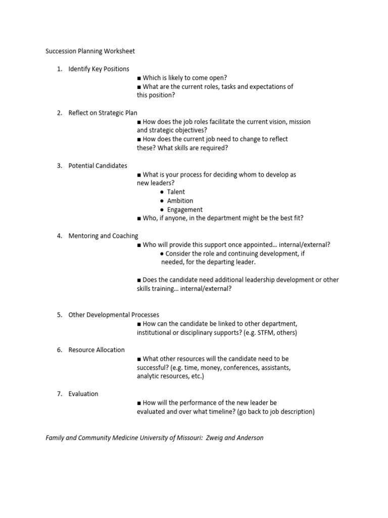 Succession Planning Worksheet Guide | PDF | Leadership | Social Psychology