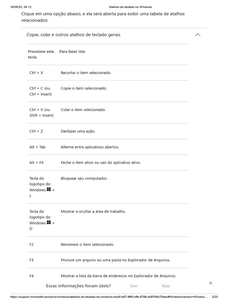 Atalhos Do Teclado No Windows11 | Download grátis PDF | Botão Ctrl ...