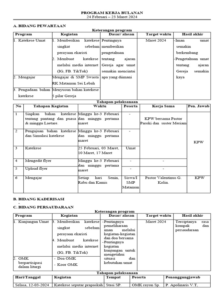 Program Kerja Bulanan (Maret) | PDF