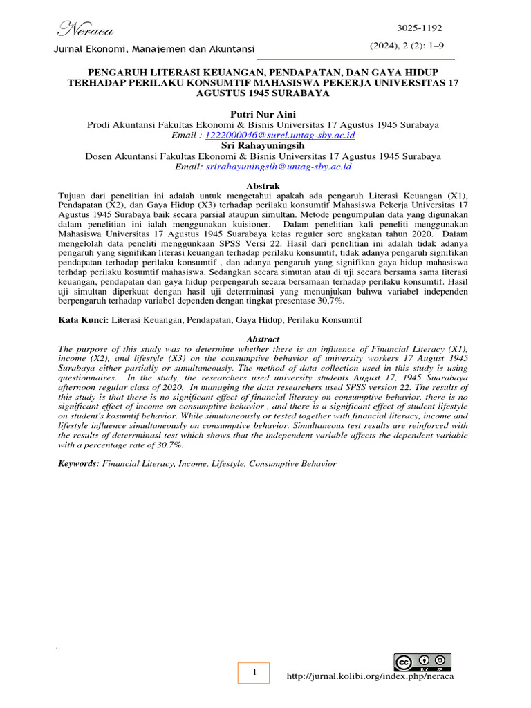 Aini, Rahayuningsih - 2024 - Pengaruh Literasi Keuangan, Pendapatan Dan Gaya Hidup Terhadap ...
