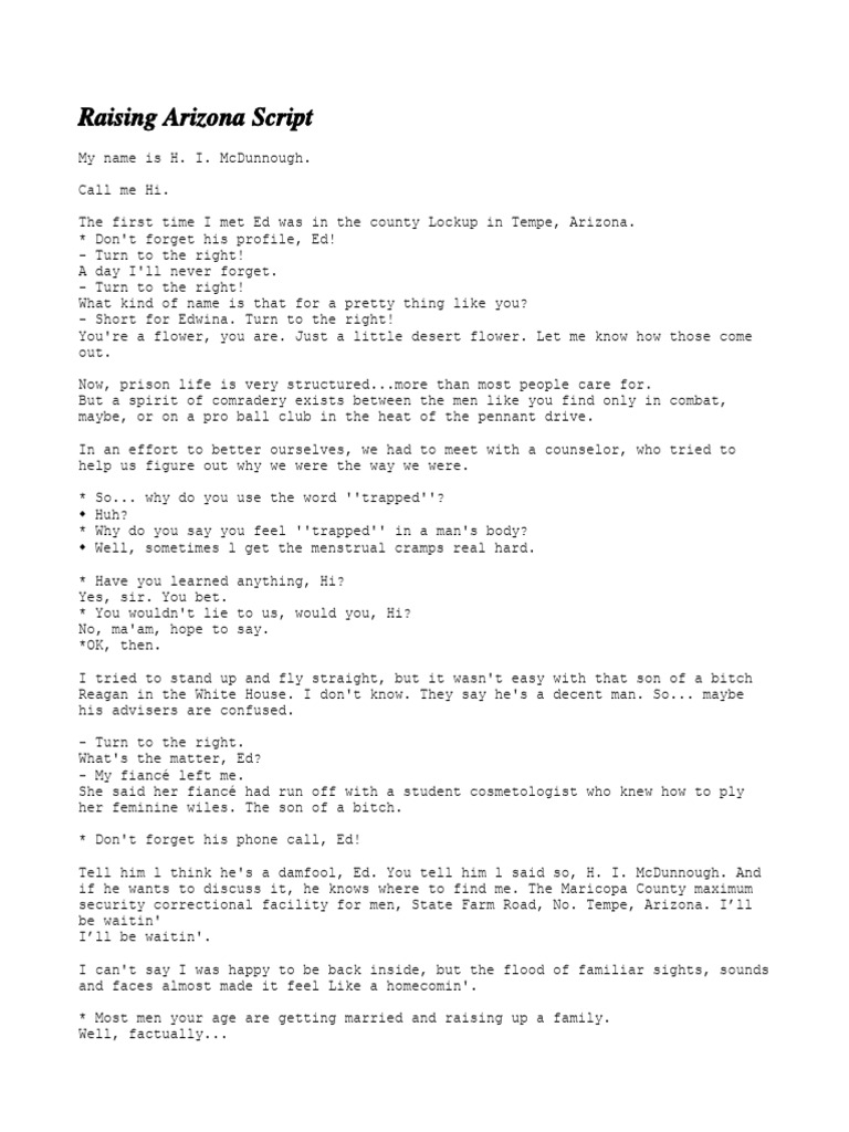 Flim Script - Rasing Arizona | PDF | Mystery, Thriller & Crime Fiction