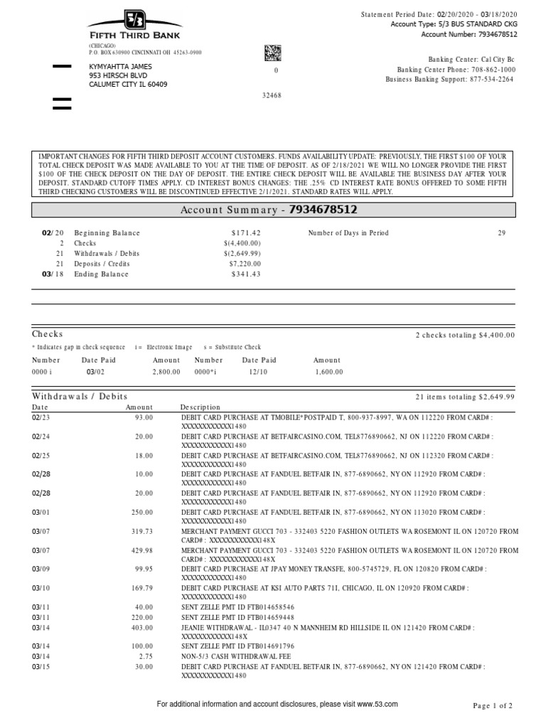Account Summary - 7934678512: Checks | PDF | Cheque | Deposit Account
