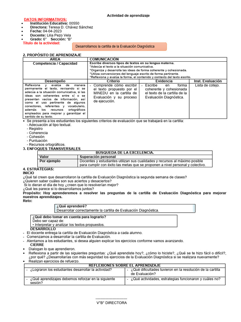 Esc Cartilla De Evaluación Diágnostica Pdf Evaluación Aprendizaje