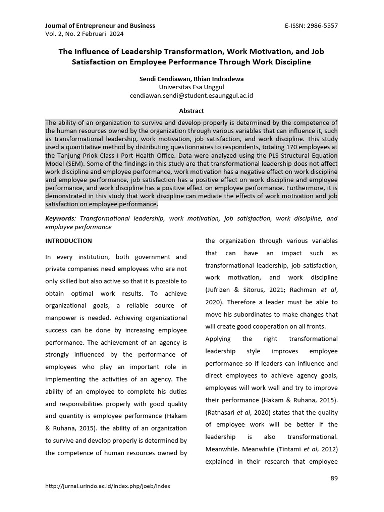 Cendiawan, Indradewa - 2024 - The Influence of Leadership Transformation, Work Motivation, and ...