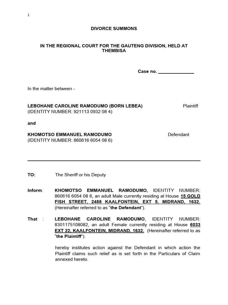 Divorce Summons in The Magistrates Courts | PDF | Marriage | Legal Guardian