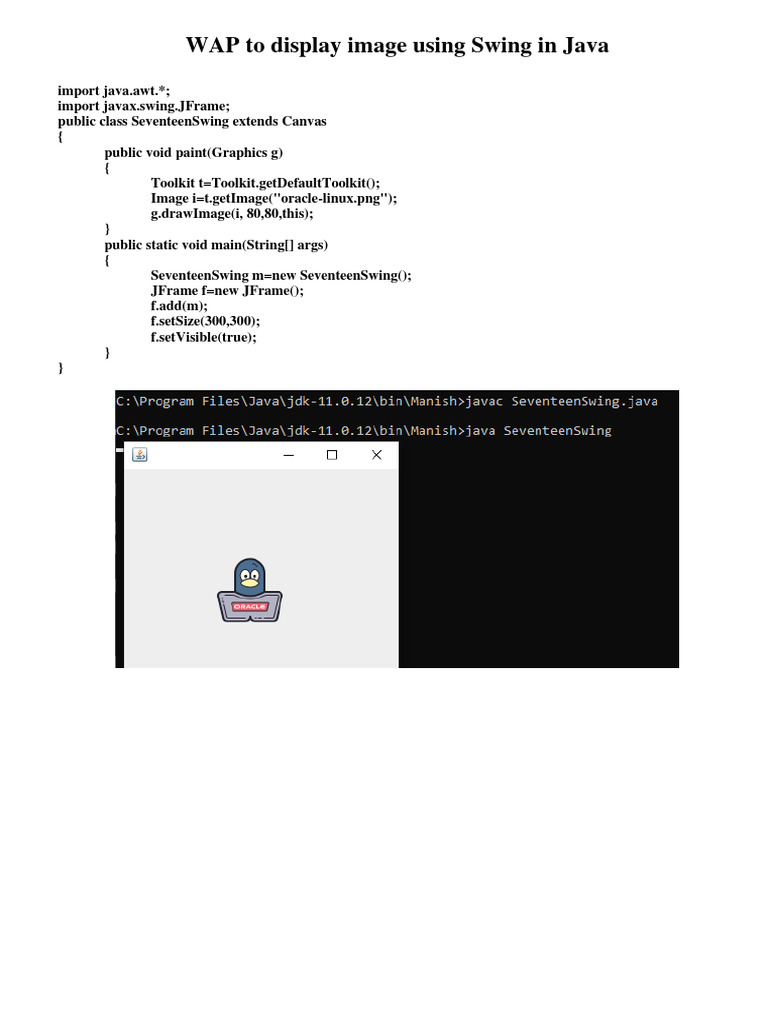 Java Lab Programs (63) Display Image Swing | PDF | Computers ...