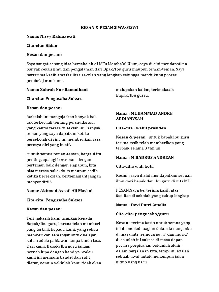 Kesan-Pesan 9A | PDF