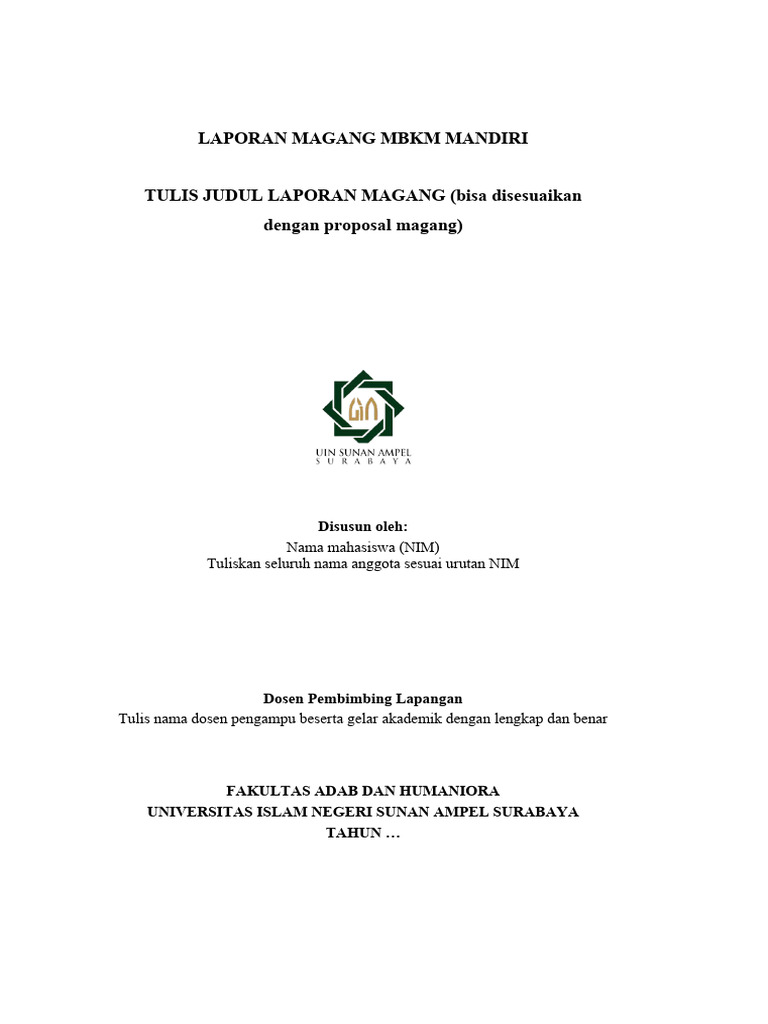 Template Laporan Magang MBKM | PDF | Karier & Perkembangan | Kajian Bahasa Asing