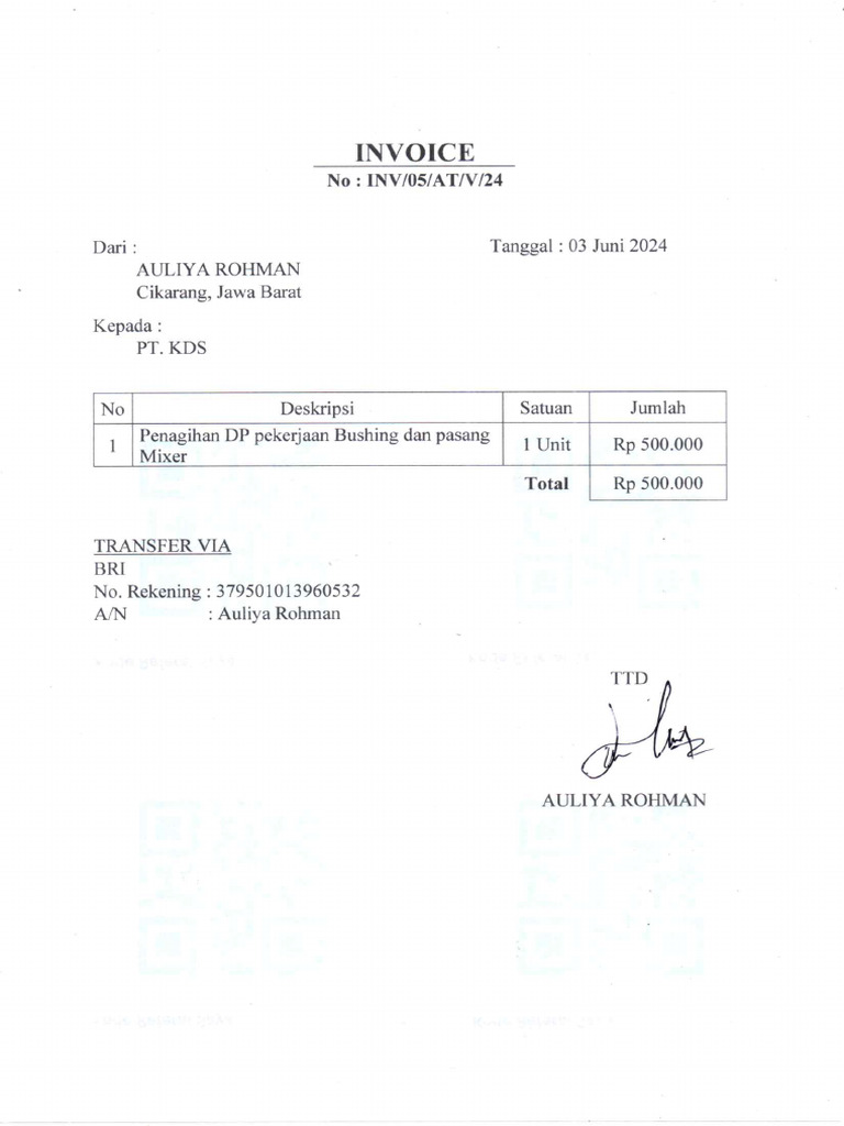 Penagihan DP PT. KDS | PDF