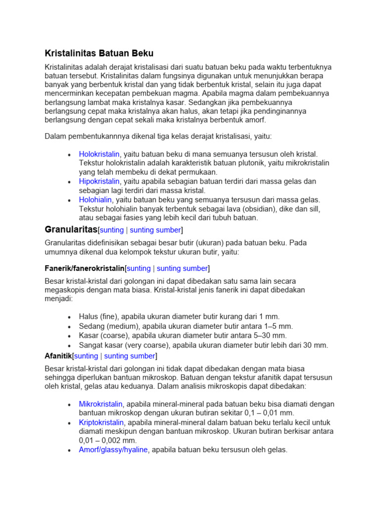 Kristalinitas dan Granularitas Batuan Beku | PDF