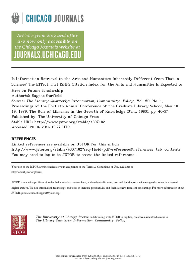 The Effect That Isi?'s Citation Index For The Arts and Humanities Is ...