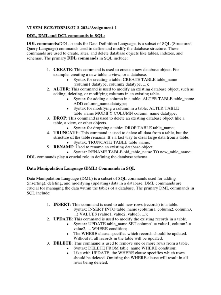 DDL DML Commands-Ece-A1 | PDF | Computer Programming | Software Design
