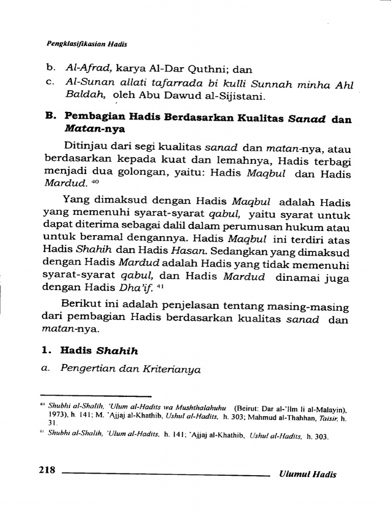 Pembagian Hadits Berdasarkan Kualitas Sanad Dan Matan Hadits | PDF