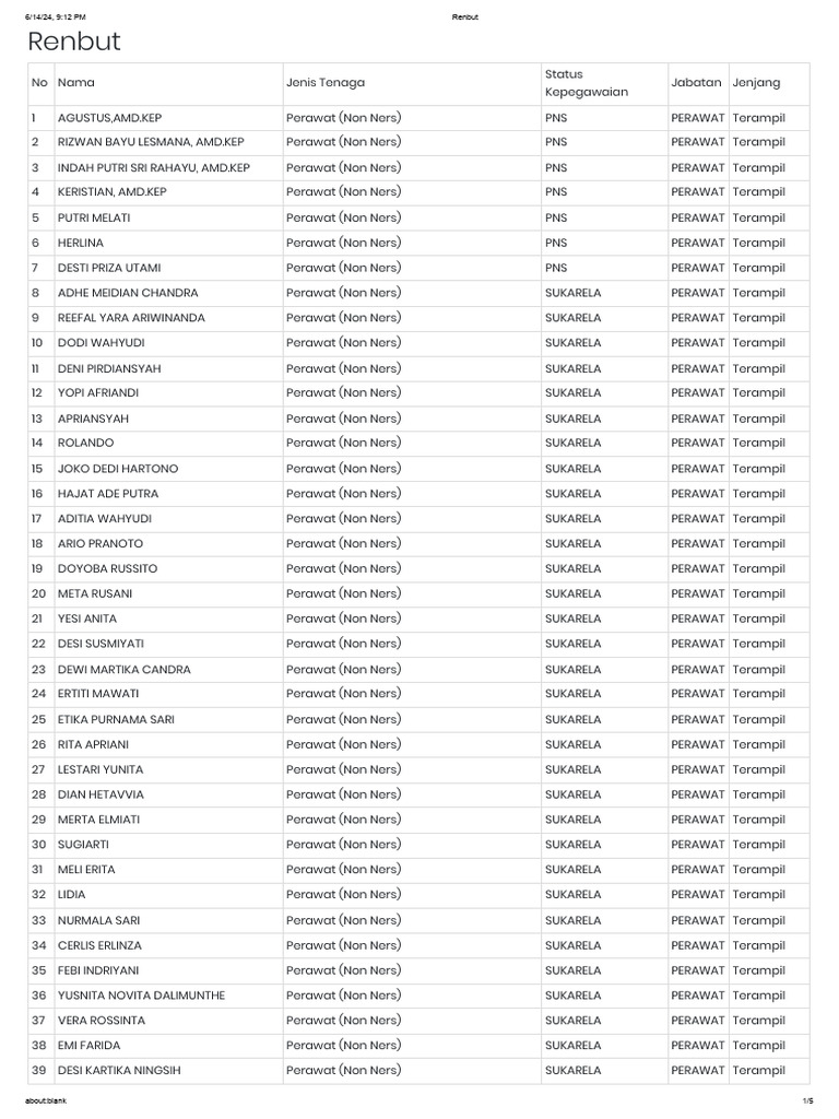 Laporan Anjab Perawat Rsud Kepahiang 2024 | PDF