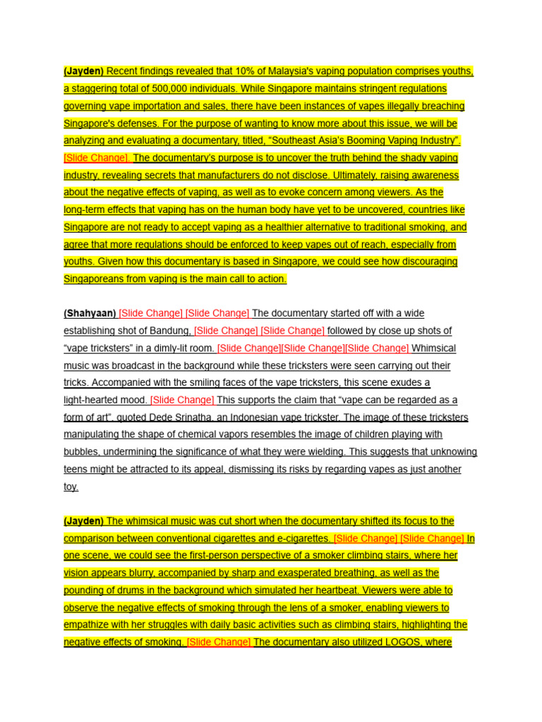 3G WA2 Final Script - Jayden, Shahyaan | PDF | Electronic Cigarette | Tobacco Smoking
