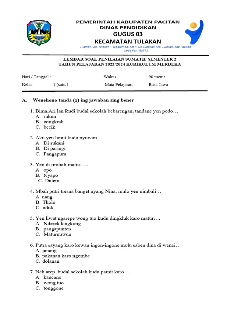 Sas B. Jawa Kelas 1 | PDF