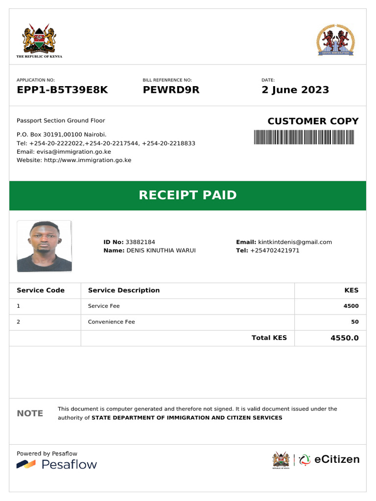 Epp1-B5t39e8k-Immigration Receipt | PDF | Government And Personhood