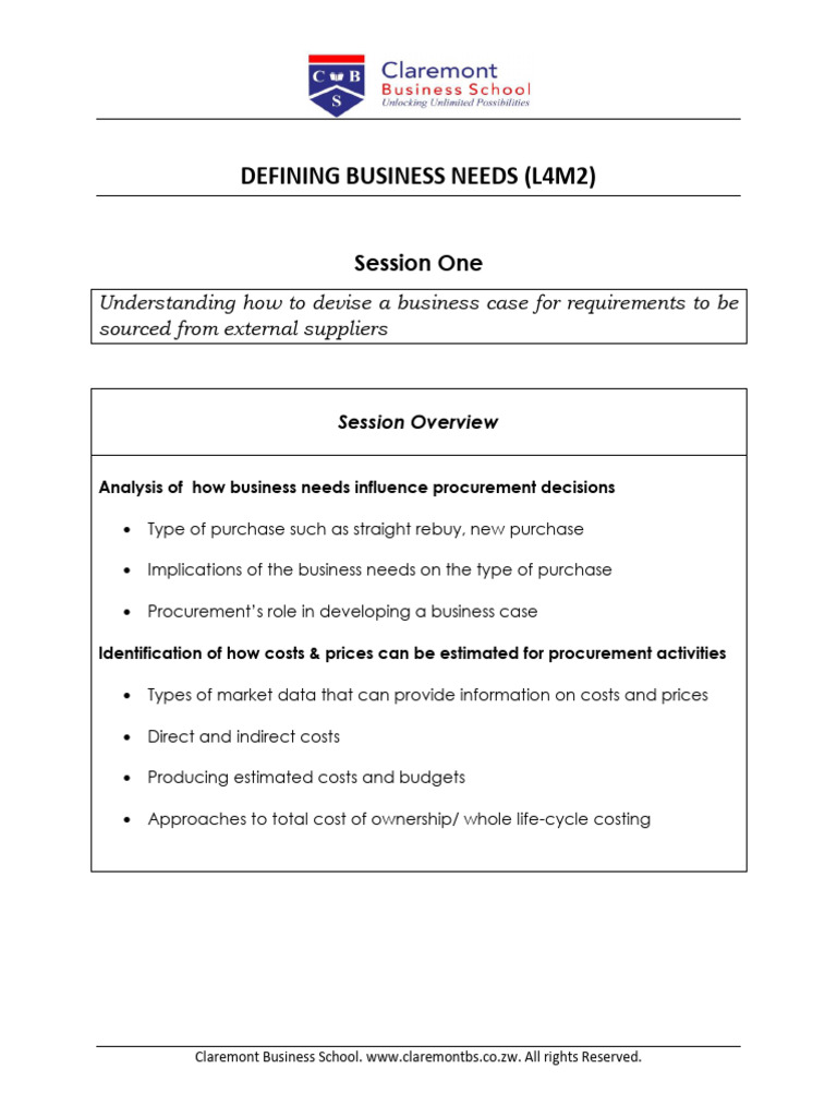 L4M2 Defining Business Needs | PDF | Procurement | Supply Chain