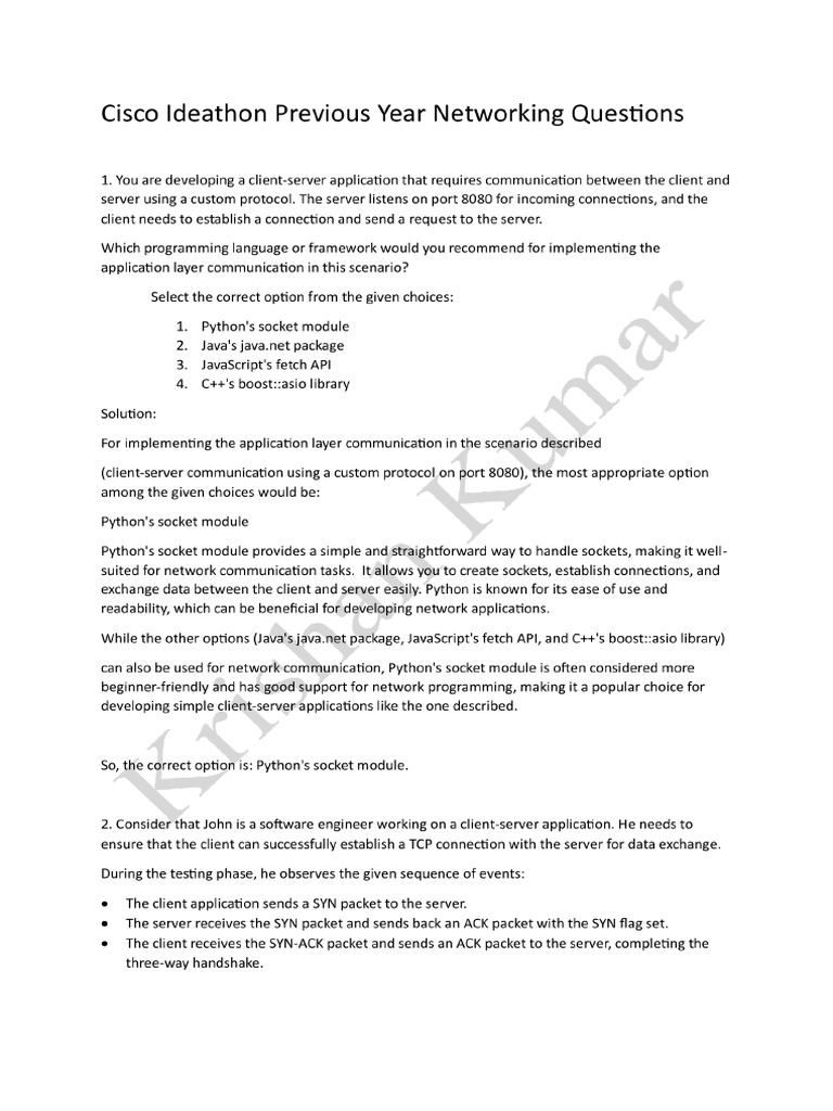 Cisco Ideathon Previous year questions Krishan Kumar | PDF