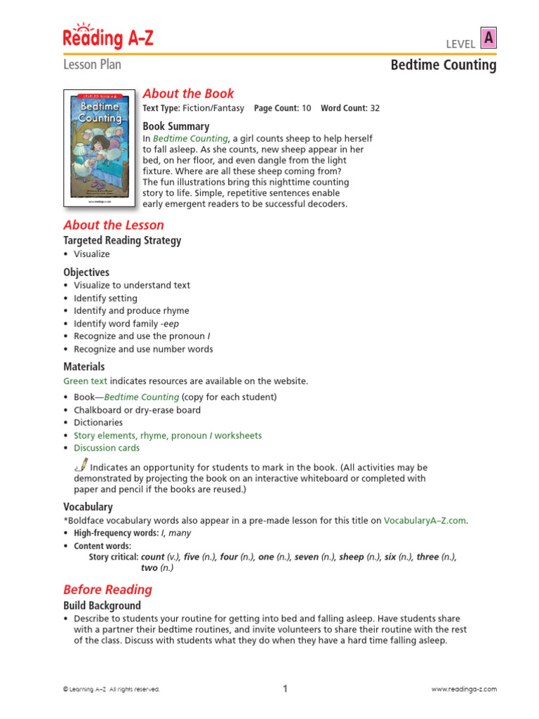 Raz La38 Bedtimecounting LP | PDF | Reading Comprehension | Mental Image