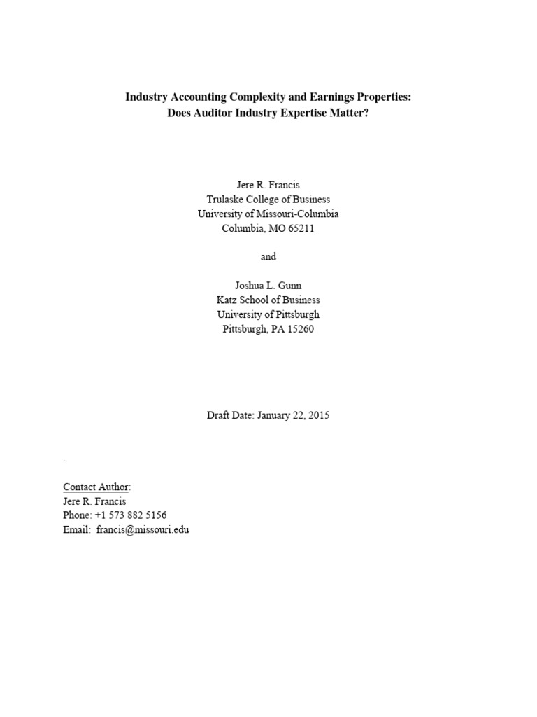 Auditor Expertise and Earnings Quality | PDF | Generally Accepted ...