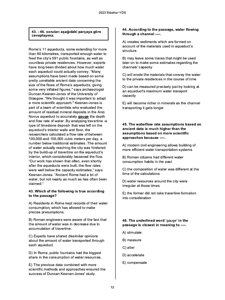 YDS 2023 Ilkbahar ParagrafSoruları | PDF