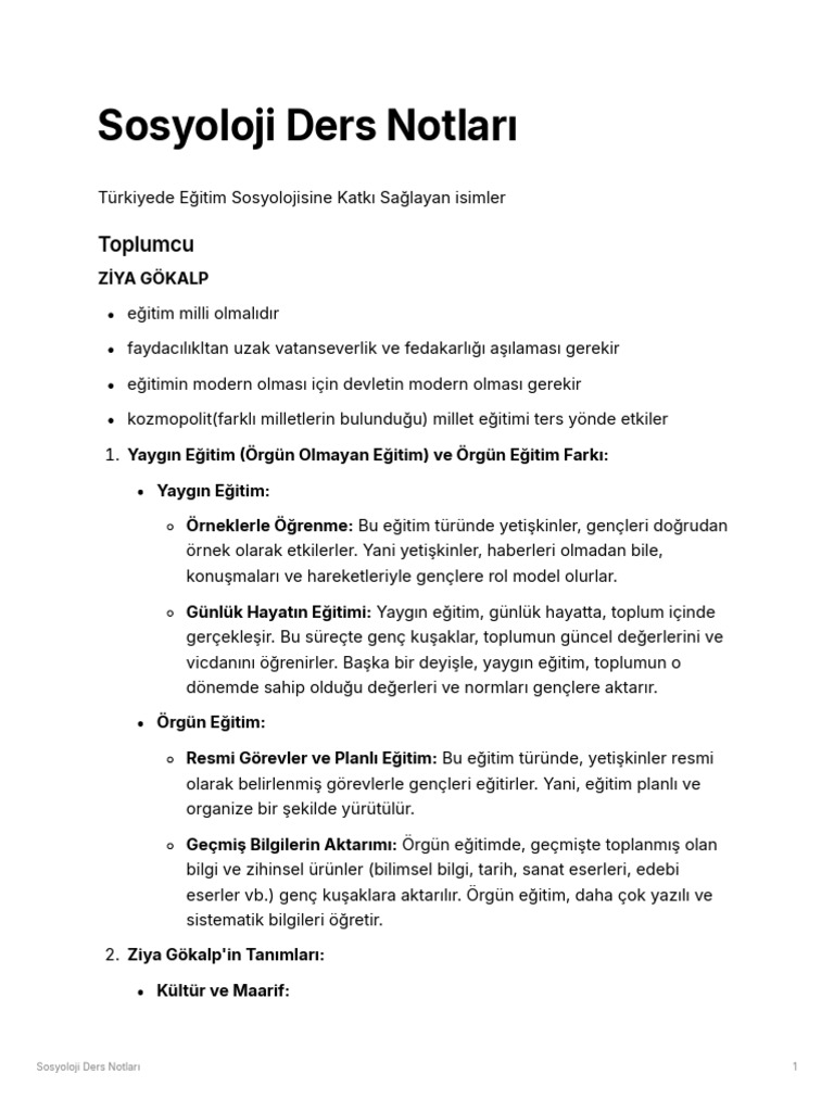 Sosyoloji Ders Notlar | PDF