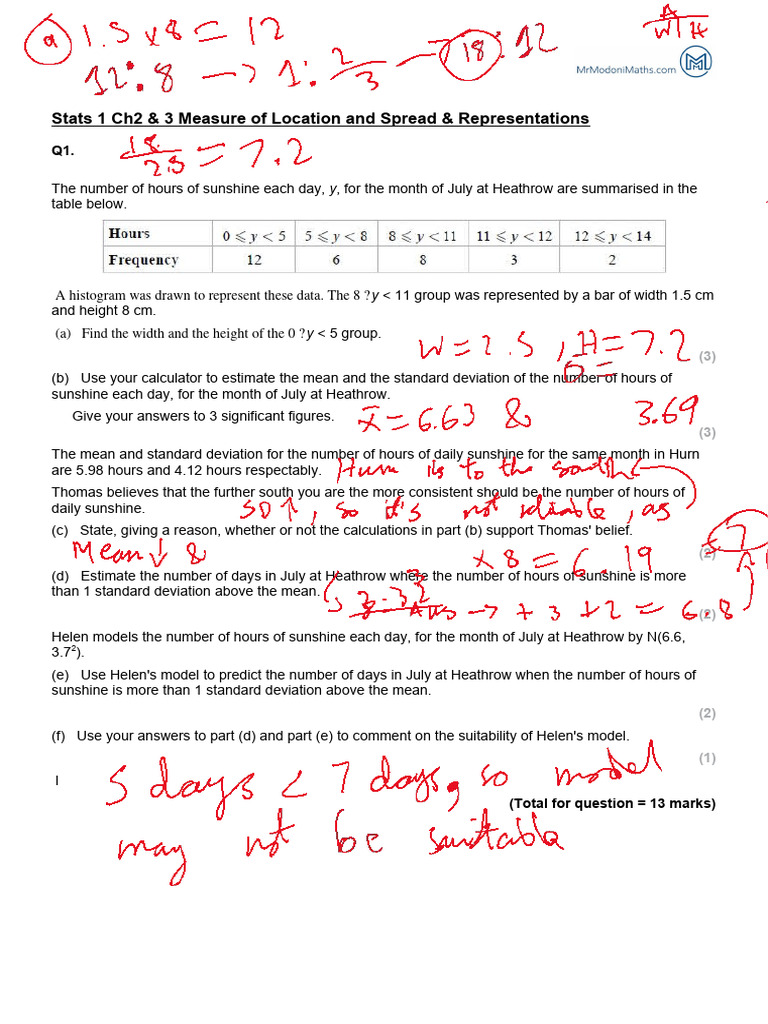 Stats 1 Ch2 & 3 - Measure of Location and Spread & Representations | PDF