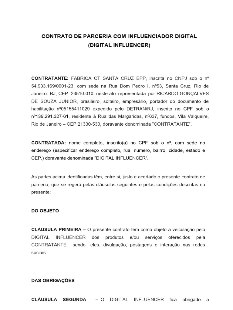 Contrato Digital Influencer | PDF