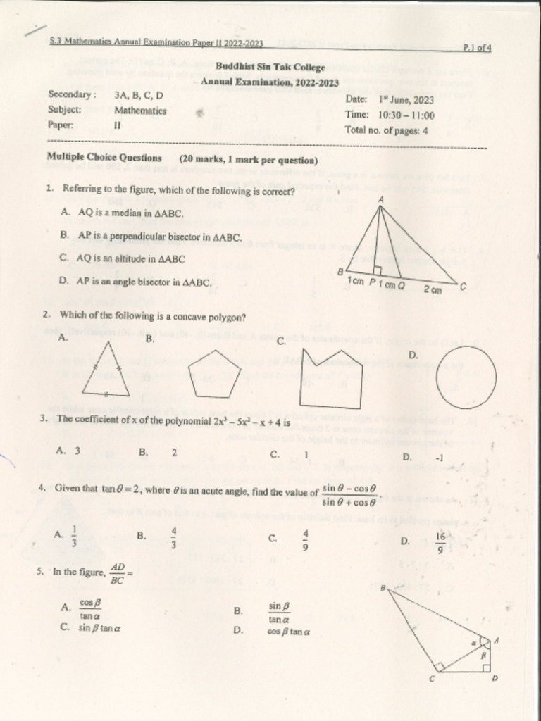 2223 AE S3 Math P2 Q | PDF
