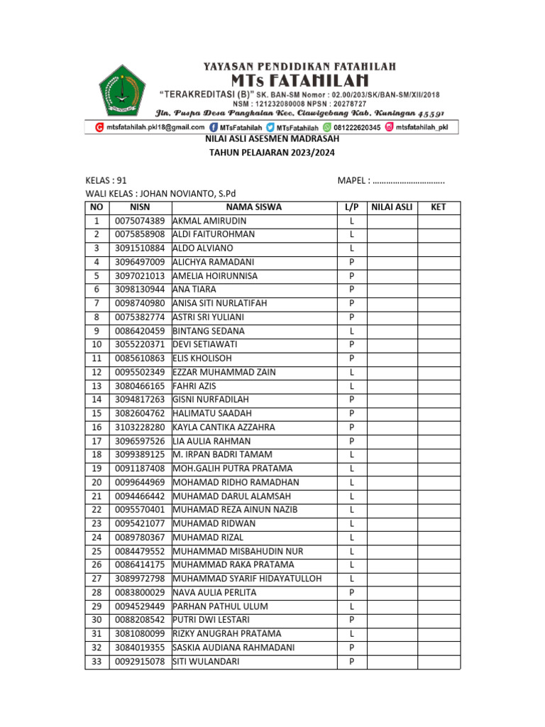 Blangko Nilai Asli AM | PDF
