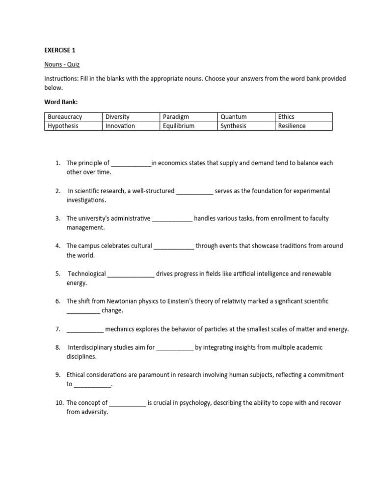 EXERCISE 2-Nouns | PDF | Career & Growth | Finance & Money Management