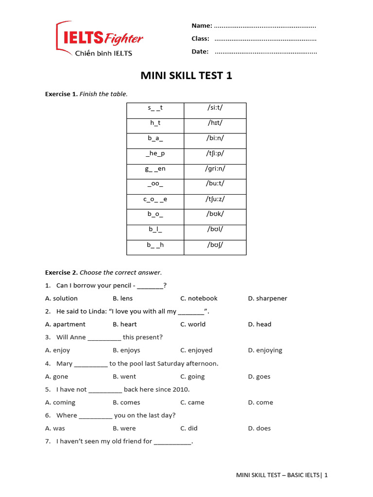 MINI SKILL TEST 1 | PDF