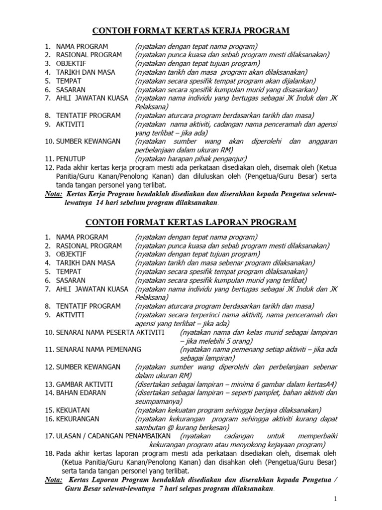 2021 CONTOH FORMAT KERTAS KERJA DAN LAPORAN PROGRAM | PDF