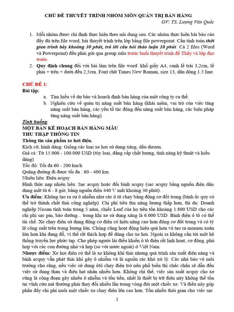 Chu de Thuyet Trinh Mon QTBH | PDF