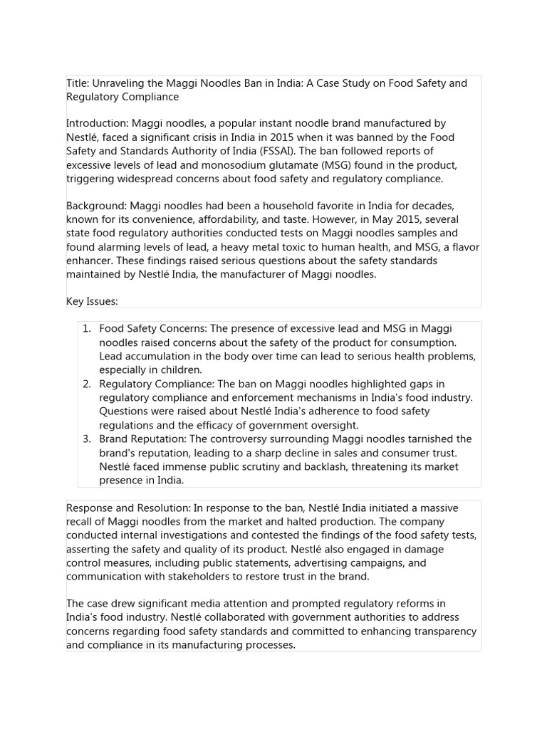Case Study On Maggie | PDF | Corporate Social Responsibility | Food Safety Case Study On Maggie | PDF | Corporate Social Responsibility | Food Safety