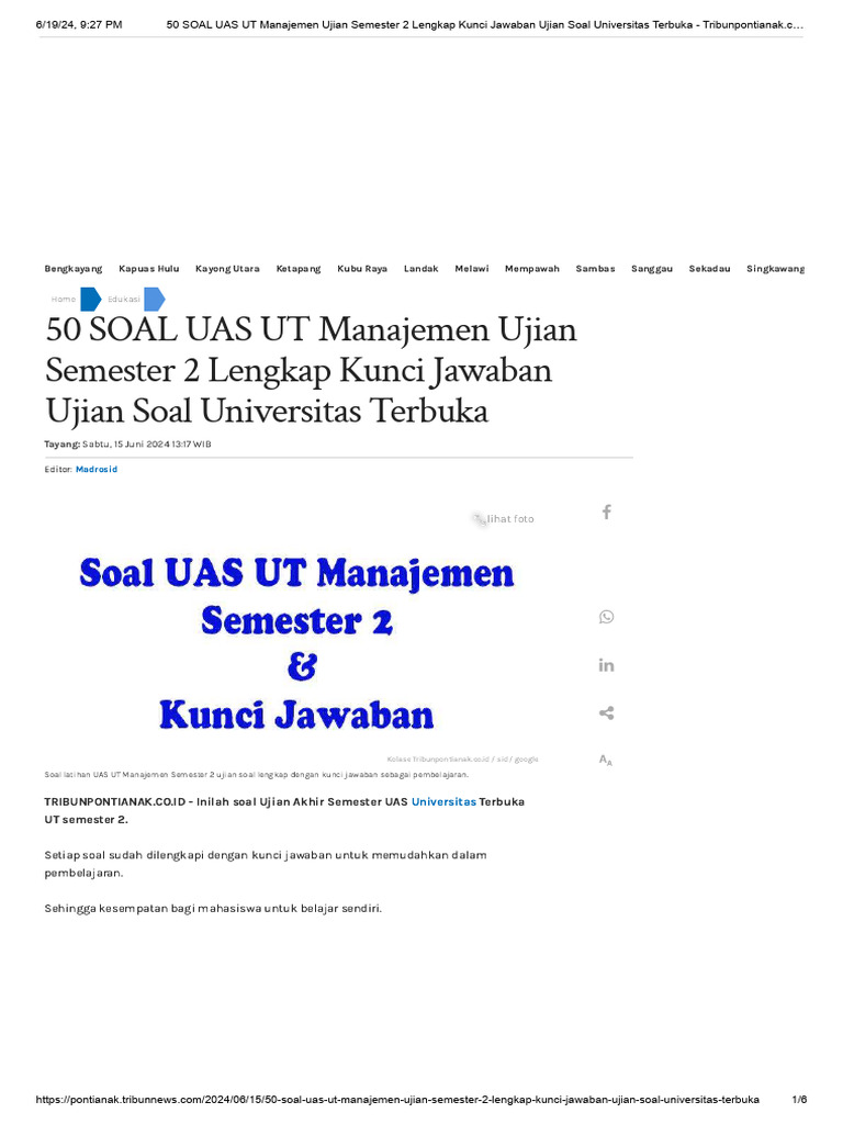 Soal UAS Manajemen UT Semester 2 | PDF